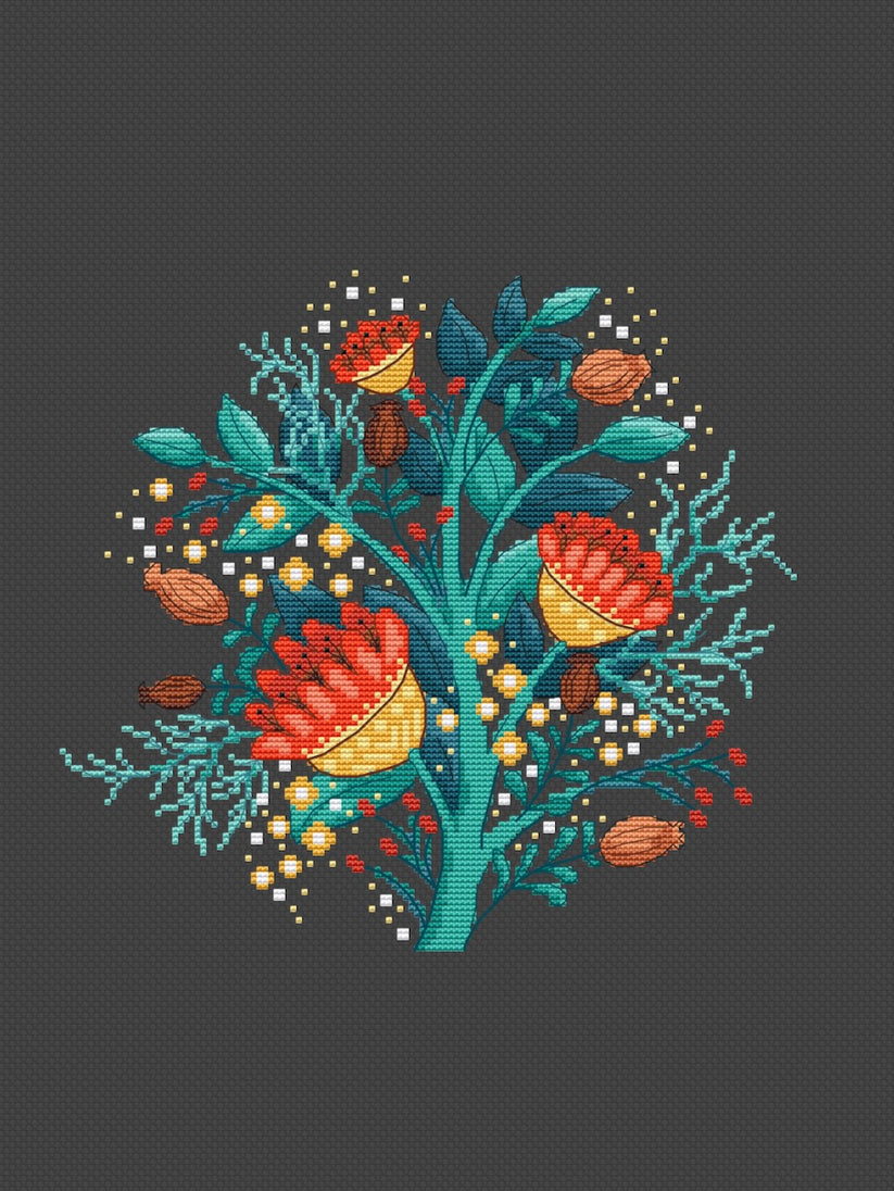 Magic floral branch - cross stitch pattern – Kate Stitch Land